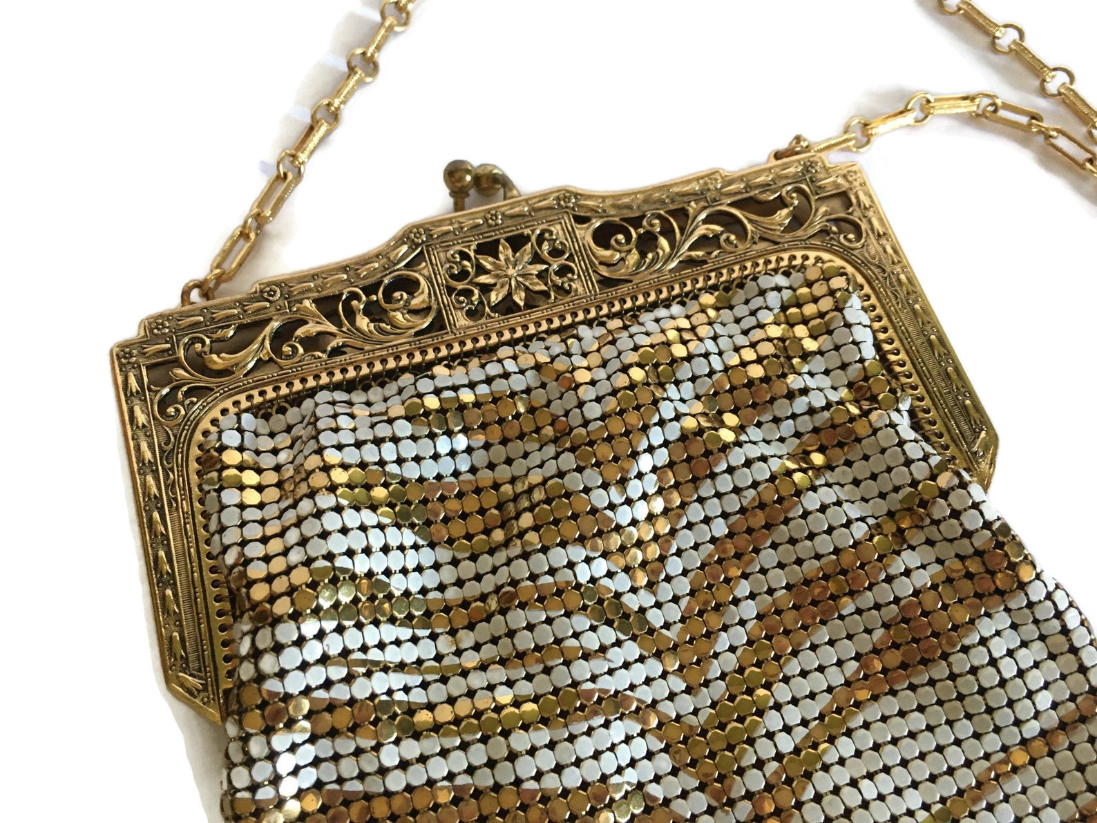 Whiting & Davis Zebra Metal Mesh Purse Chain Handle White Gold - Etsy