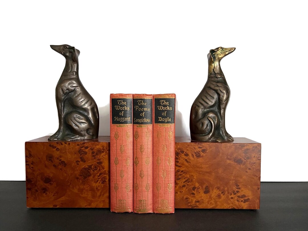 Vintage Bookends Brass Greyhound or Whippet Dog on Pedestal AS IS With ...