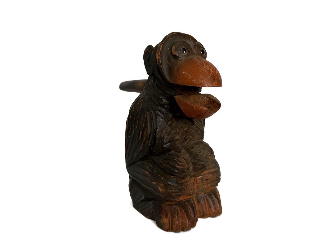 Antique Nutcracker Monkey Carved Wood Figural With Glass Eyes AS IS ...