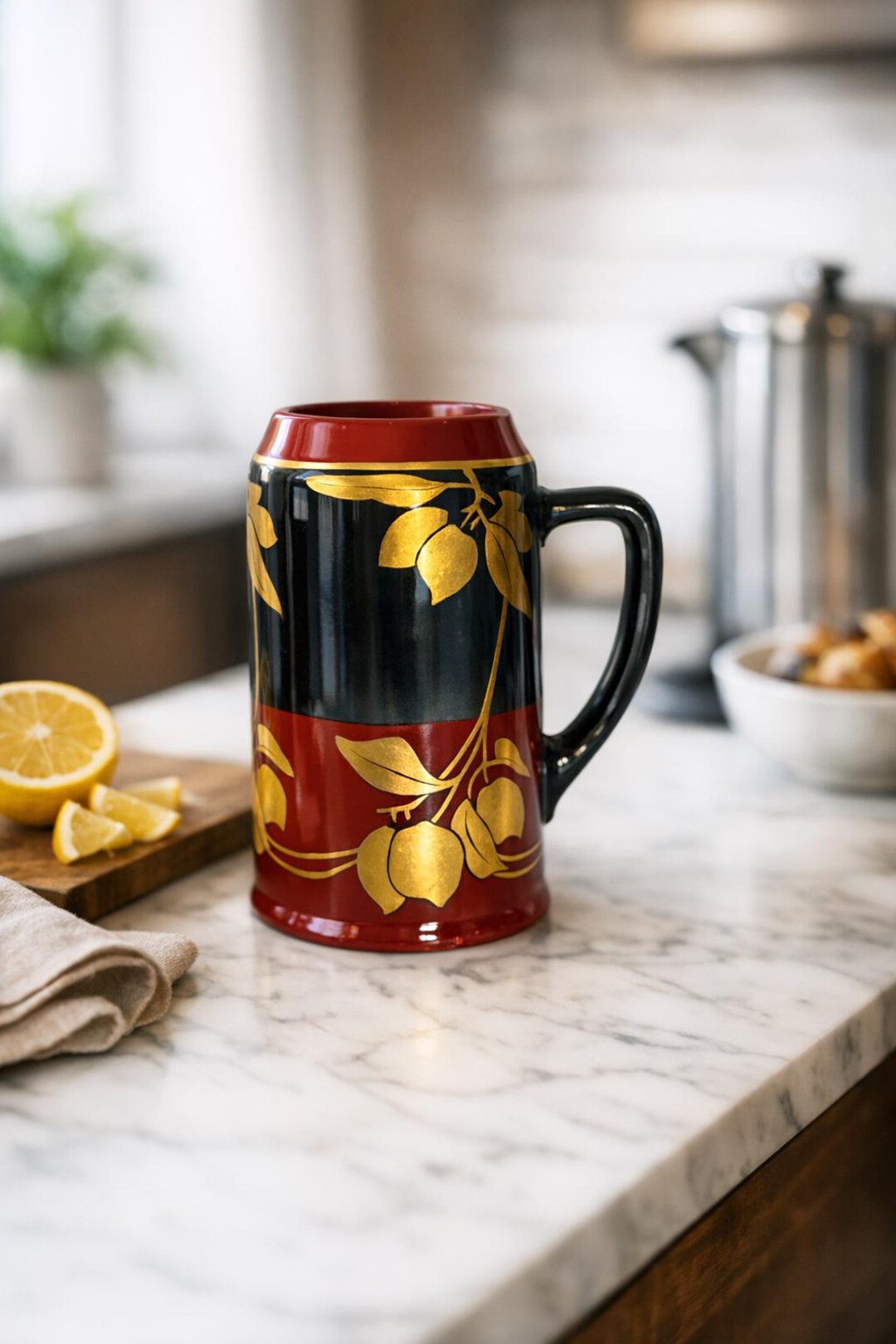 Antique Porcelain Tankard With Art Nouveau Gold Lemon Motif - Etsy