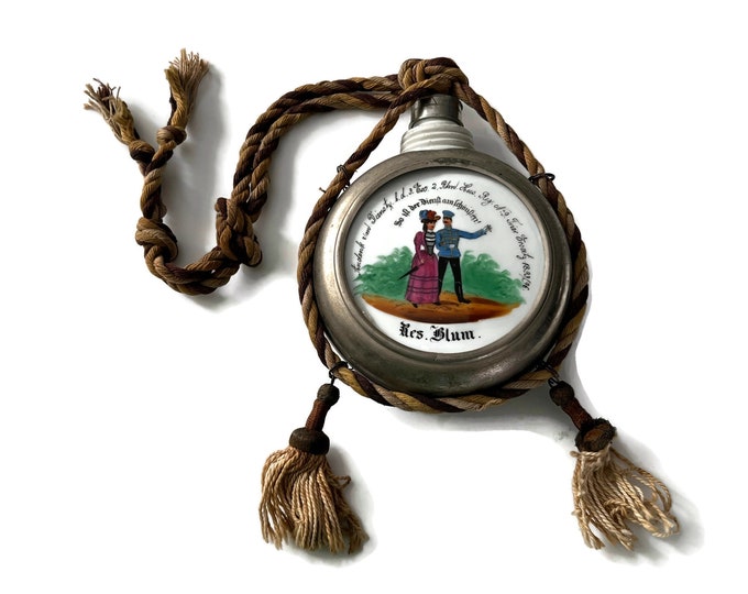 Antique German Reservist Flask Porcelain & Pewter Imperial Germany Pre ...