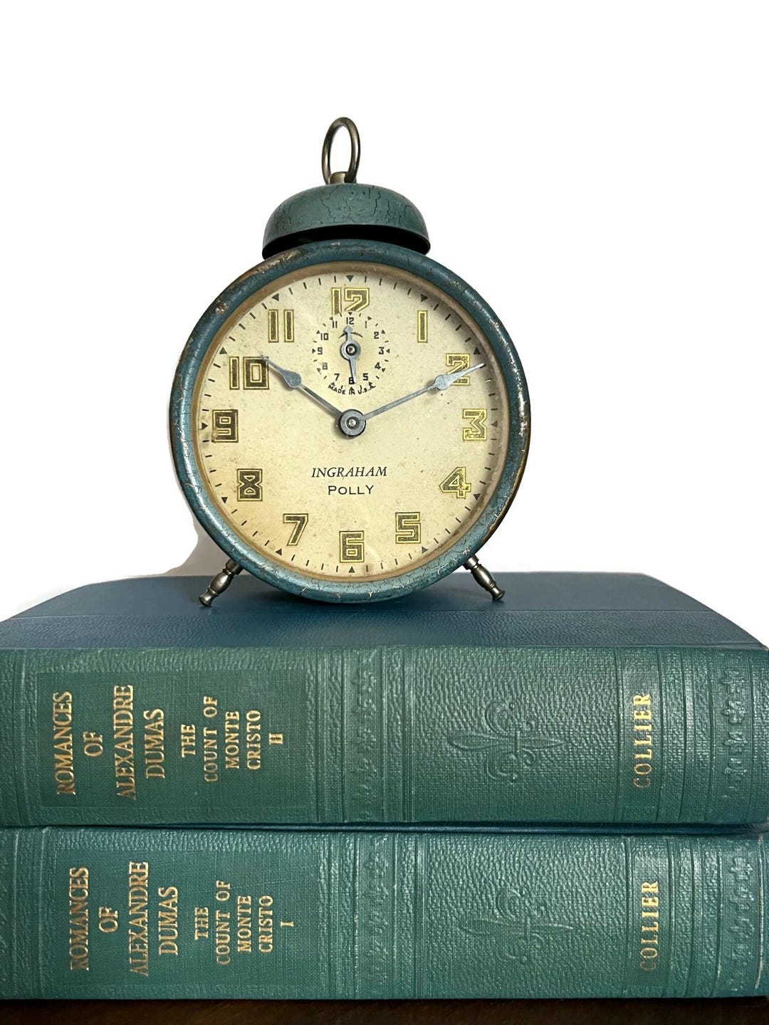 Wind up Alarm Clock Ingraham "polly" Peg Leg Blue Crackle Finish AS IS ...