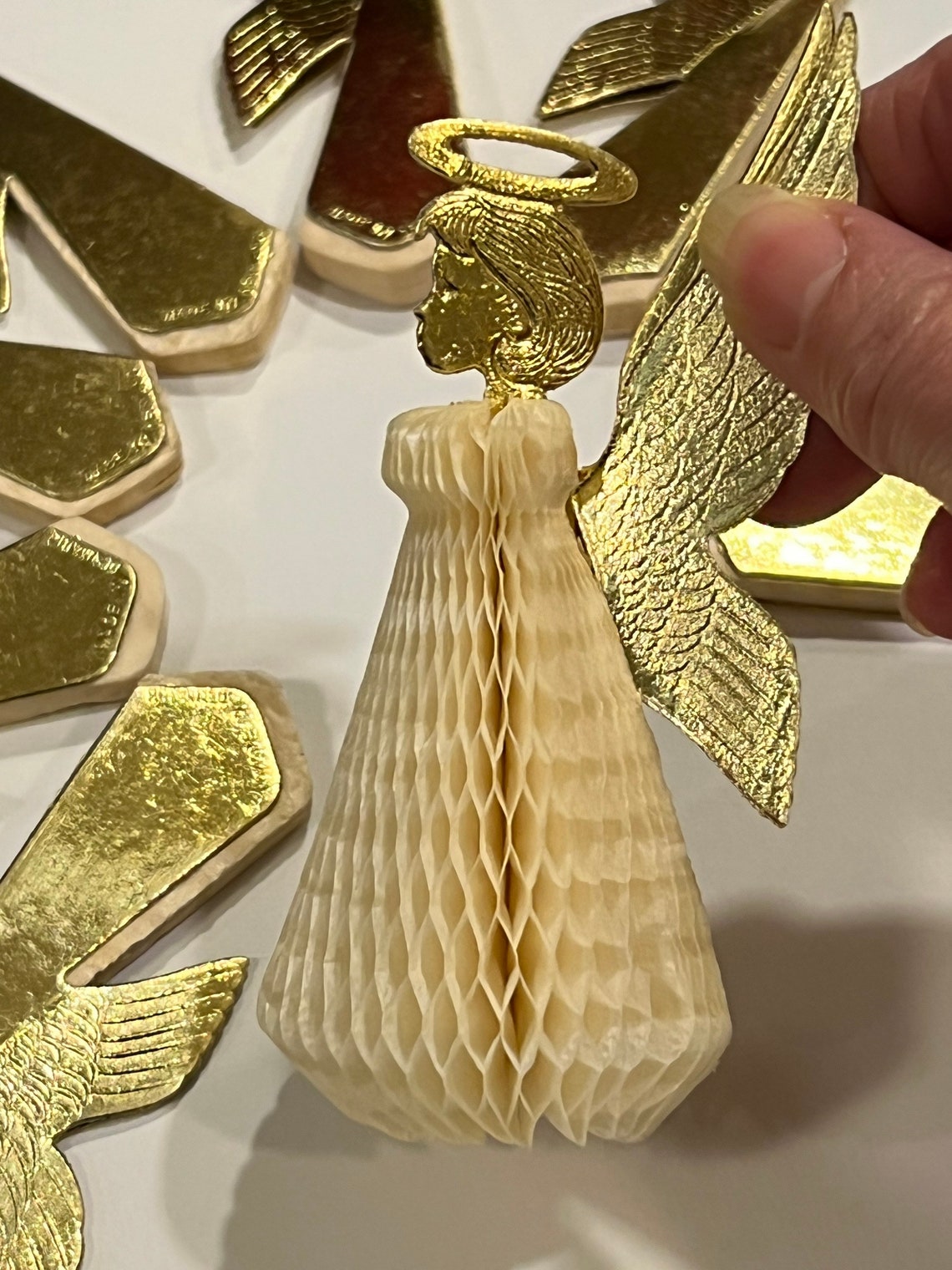 Vintage Gold Foil Angels With Tissue Paper Honeycomb Made in | Etsy