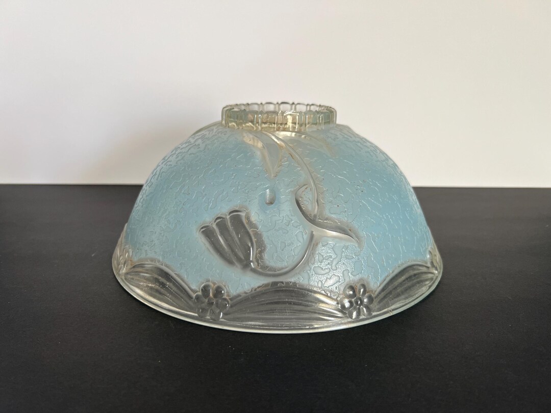 Antique Glass Shade for Ceiling Fixture Pale Blue Frosted Glass - Glass ...