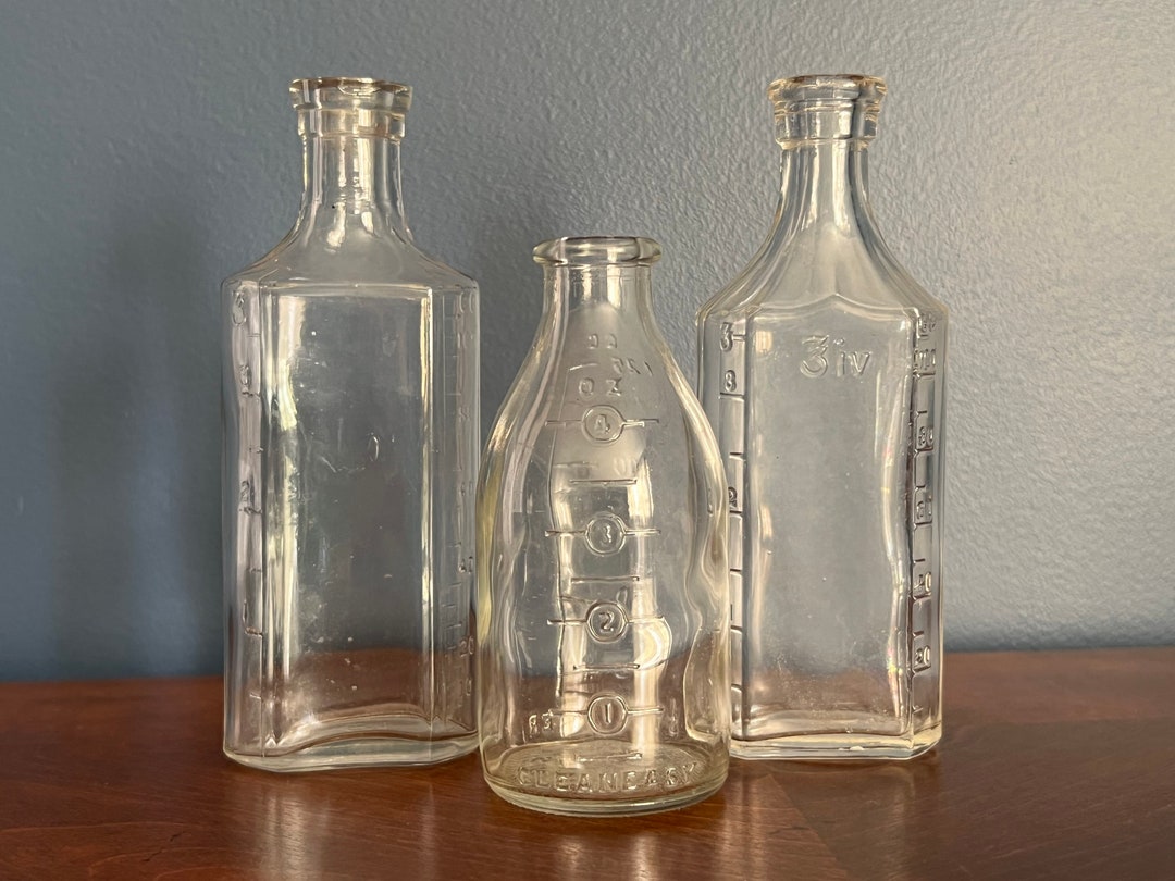 3 Vintage Glass Bottles With Measurement Marks - Etsy