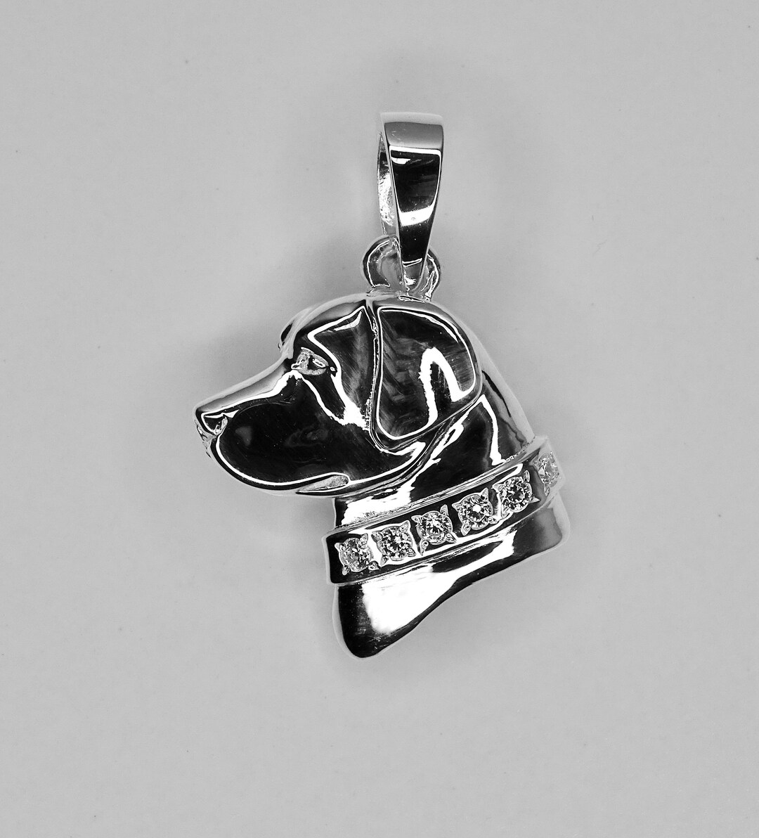 Large Sterling Silver Labrador Retriever Head Study With A CZ Collar ...
