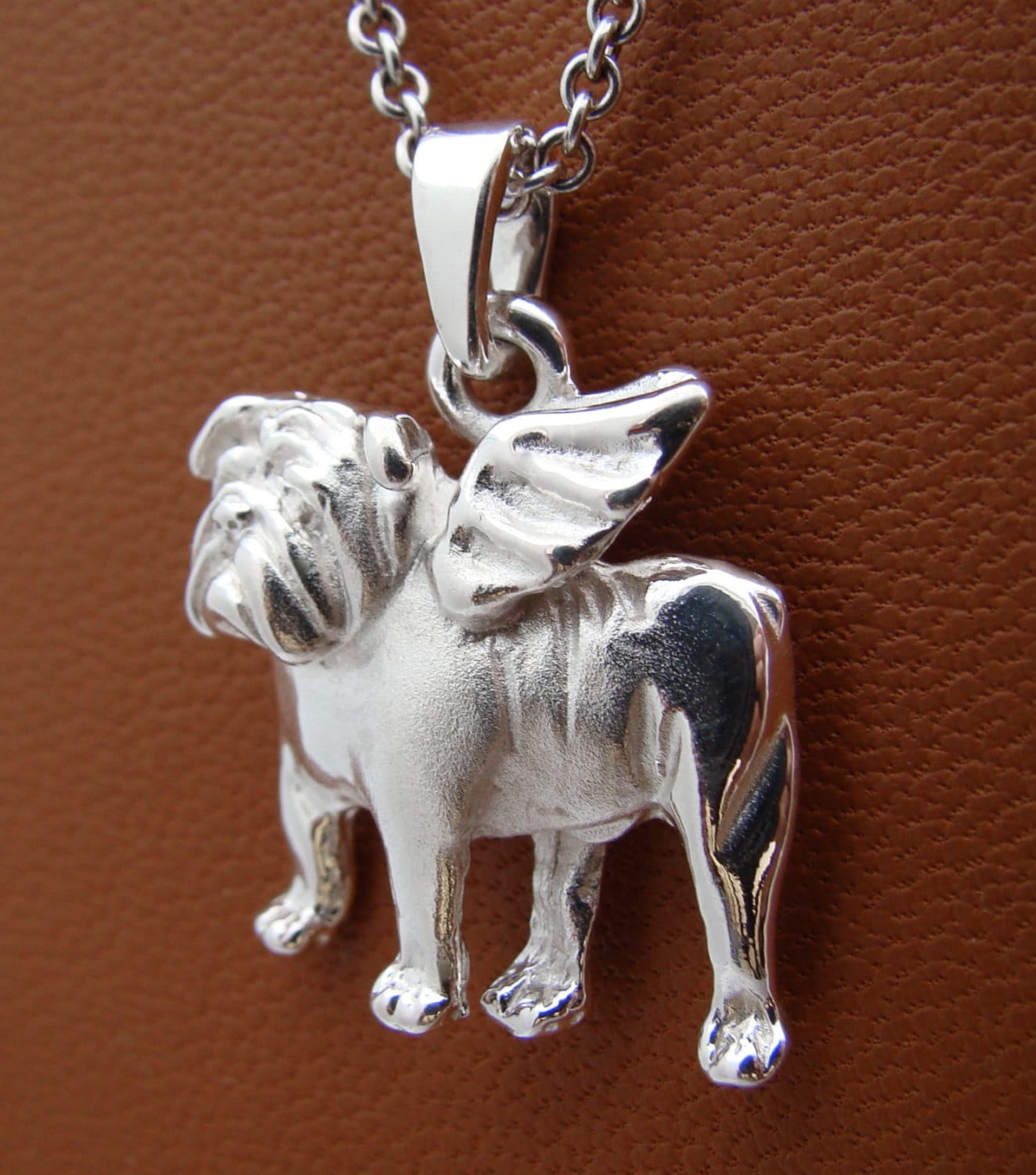 Small Sterling Silver Bulldog / English Bulldog Angel Pendant | Etsy