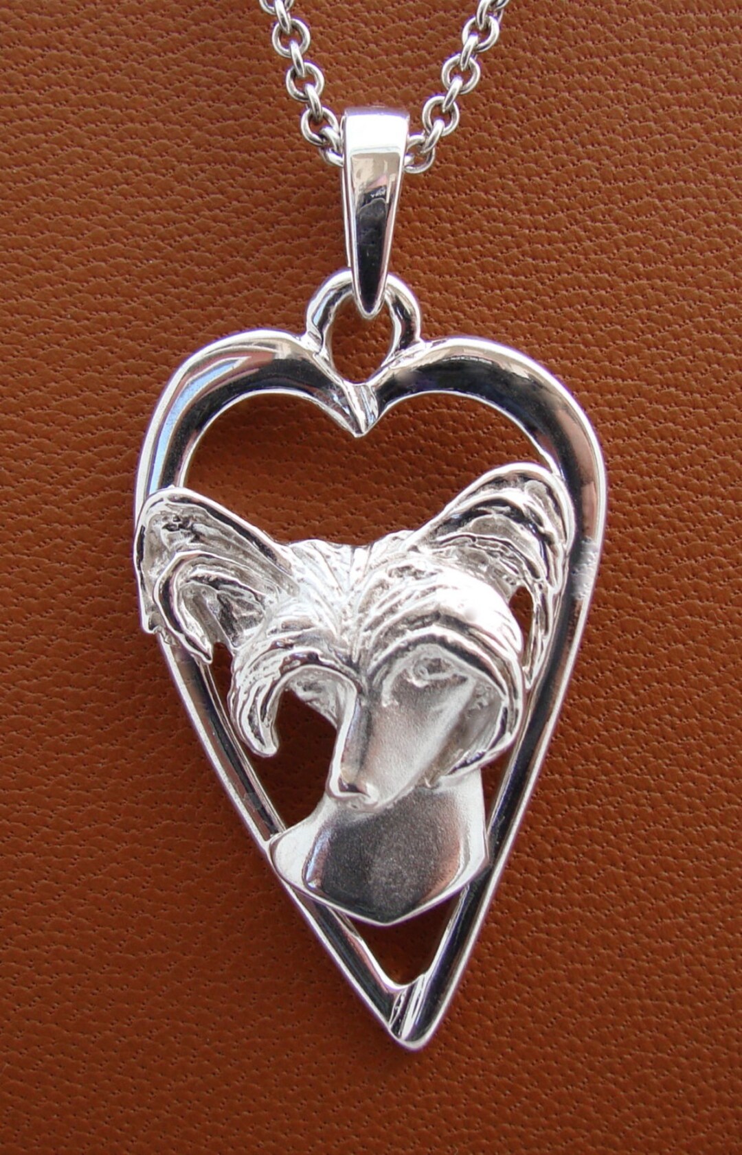 Sterling Silver Chinese Crested Head Study on A Heart Pendant - Etsy