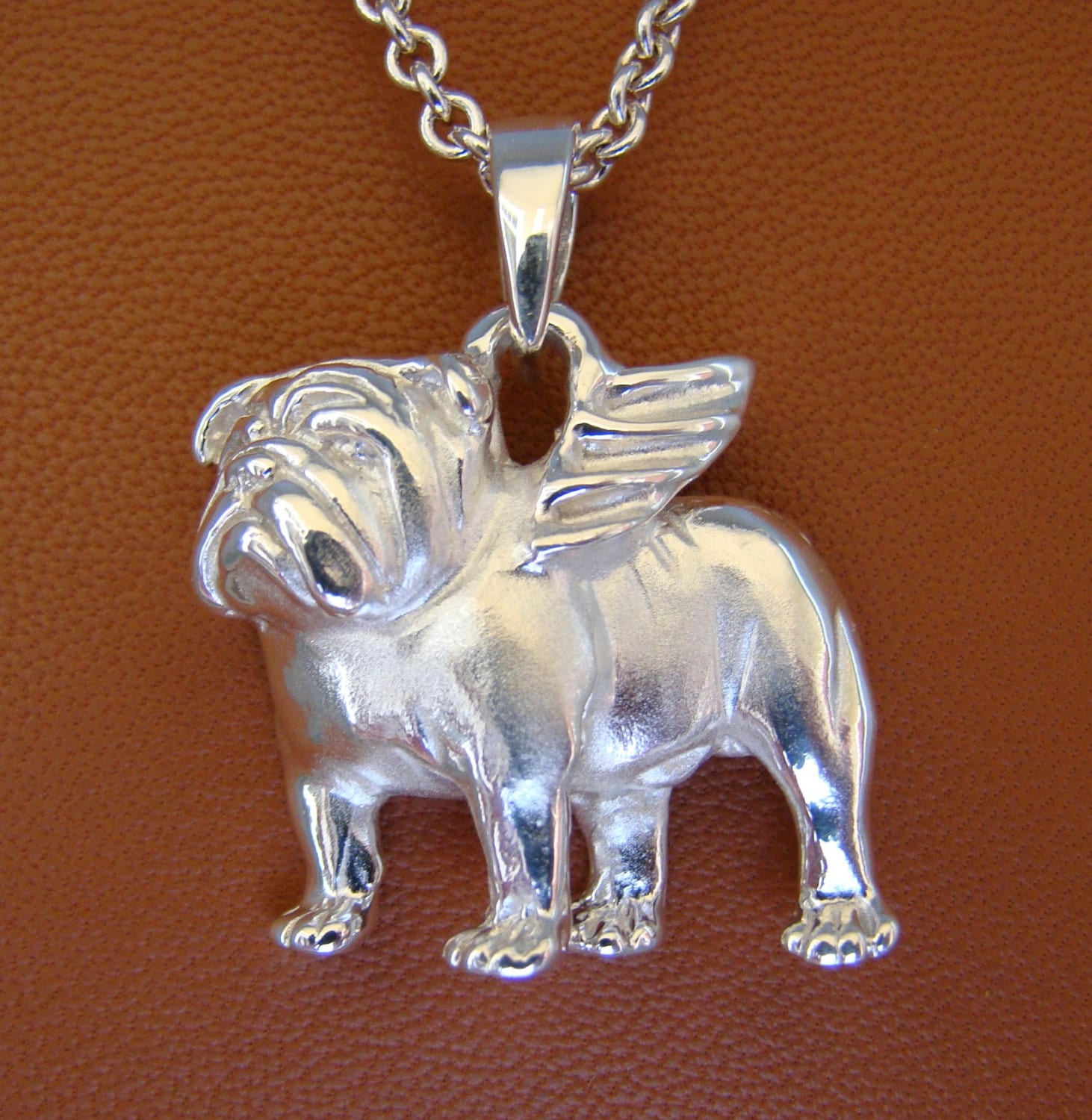 Large Sterling Silver Bulldog / English Bulldog Angel Pendant | Etsy