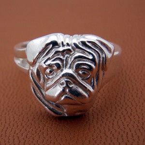 Small Sterling Silver Pug Head Study Ring - Etsy