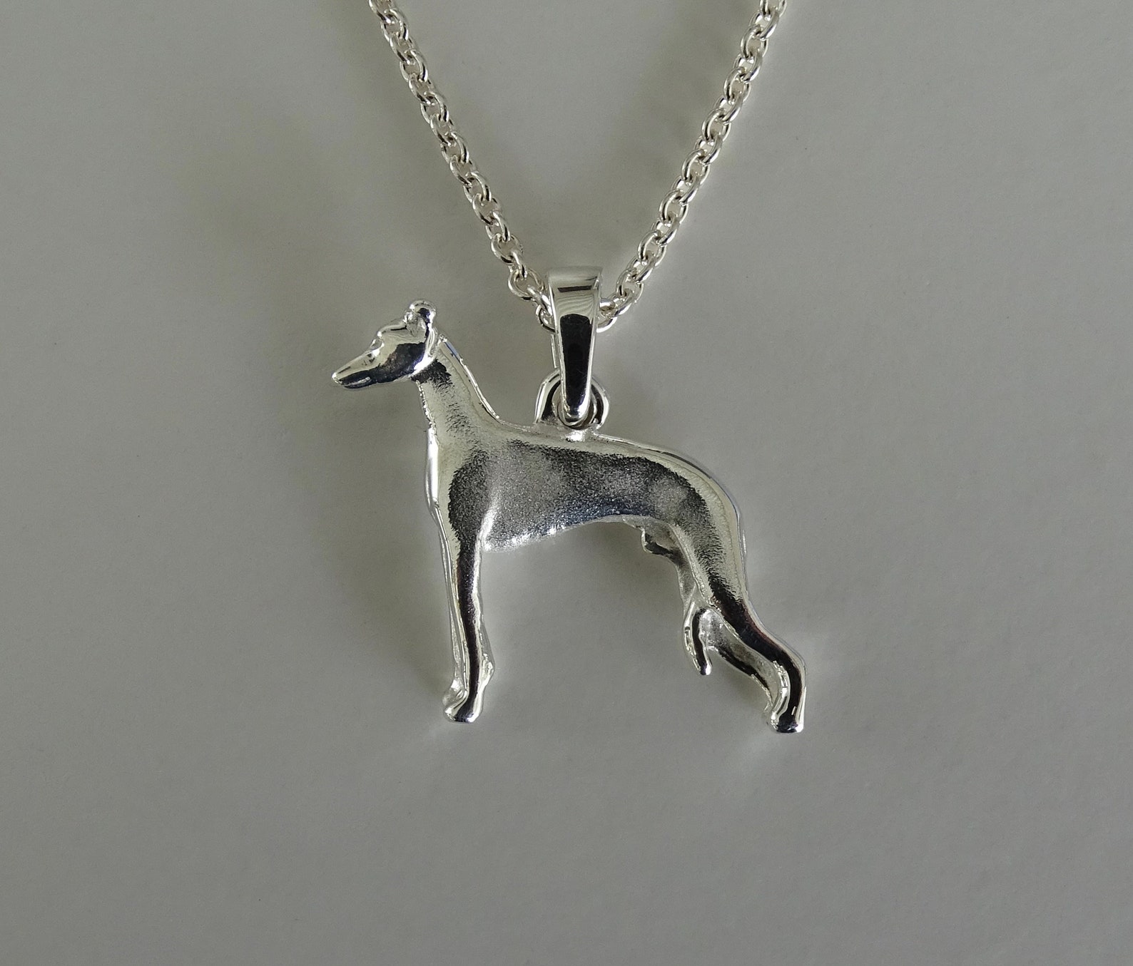 Small Sterling Silver Whippet Standing Study Pendant | Etsy