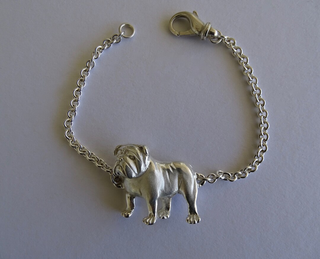 Large Sterling Silver Bulldog/ English Bulldog Standing Study Bracelet ...