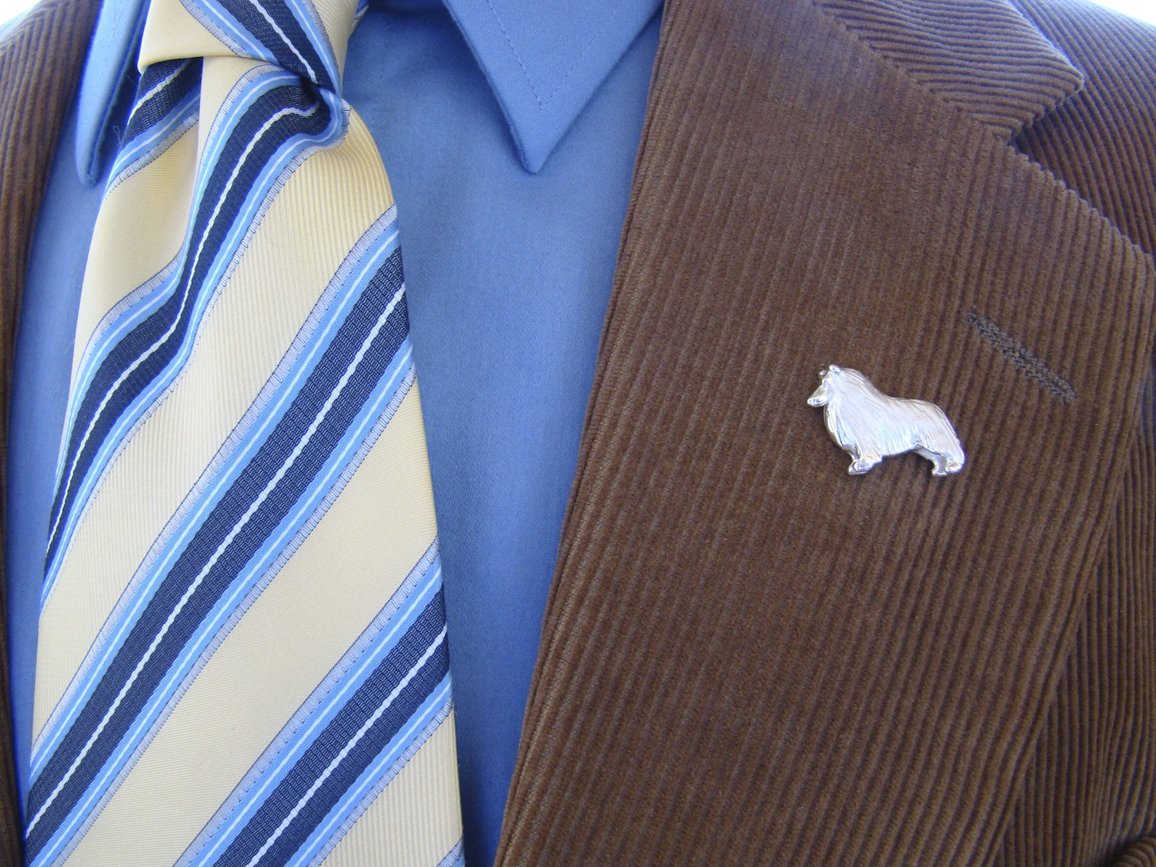 Small Sterling Silver Sheltie / Shetland Sheepdog Standing Study Lapel ...