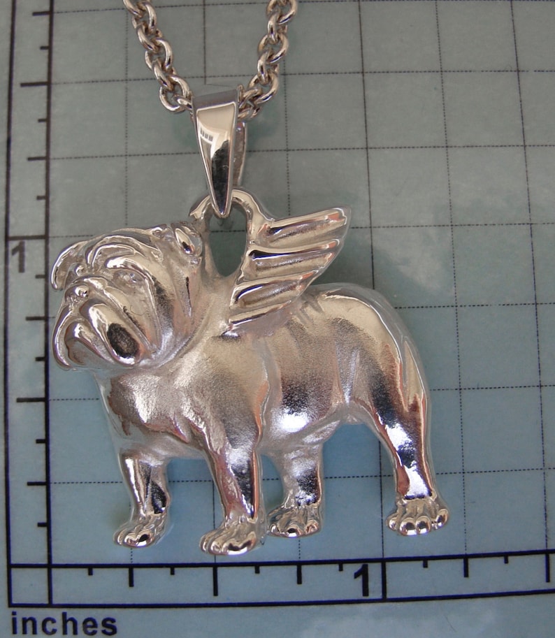 Large Sterling Silver Bulldog / English Bulldog Angel Pendant | Etsy