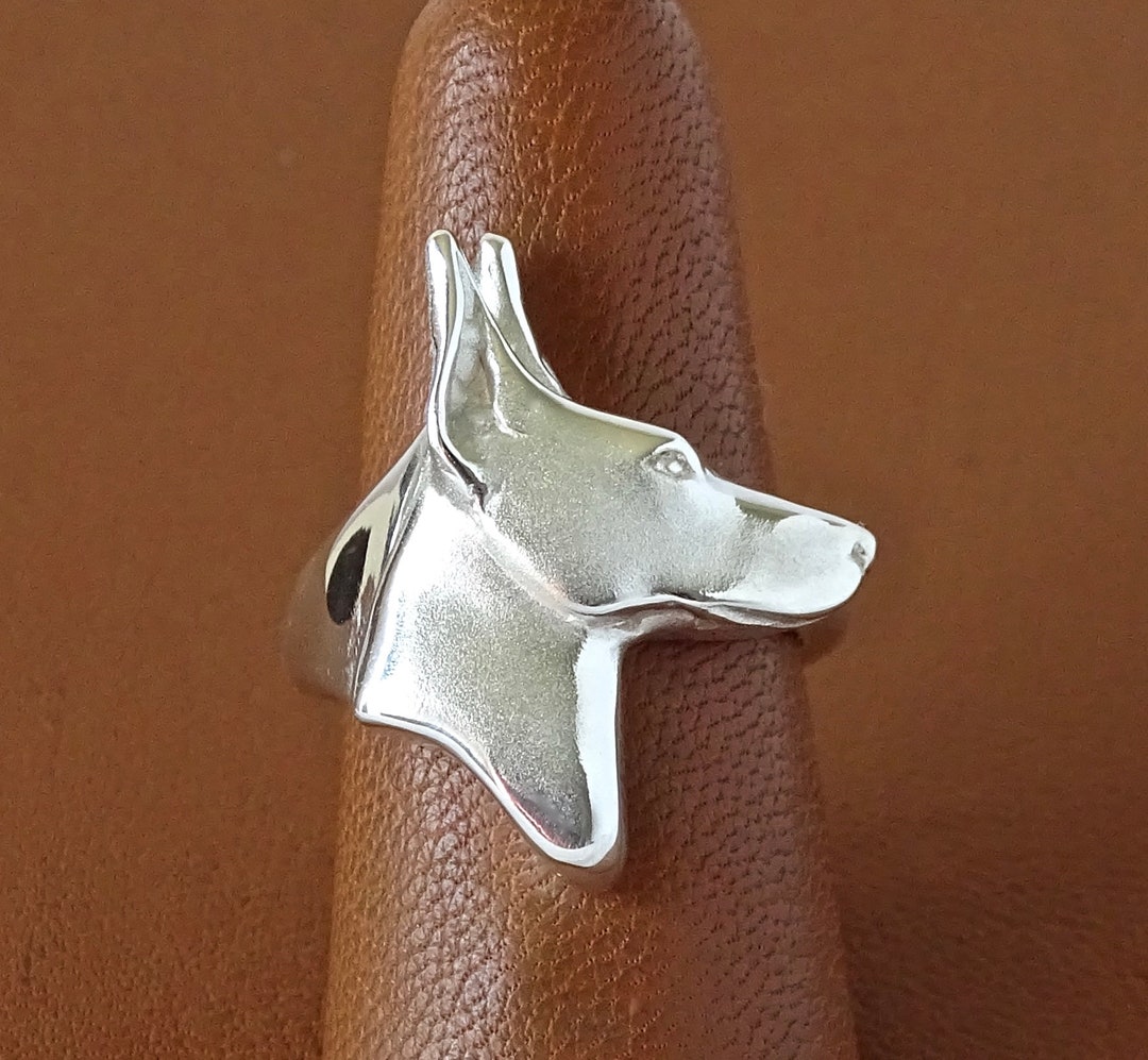 Sterling Silver Doberman Pinscher Head Study Ring - Etsy
