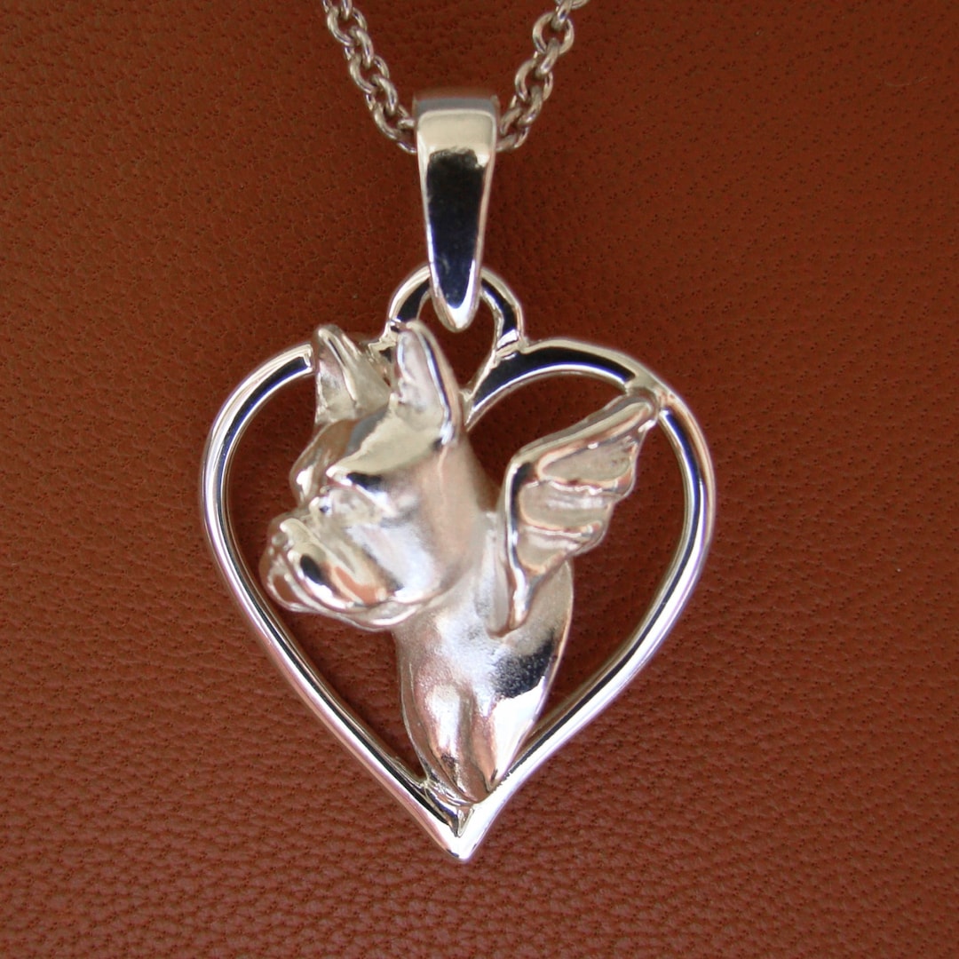 Sterling Silver Boston Terrier Angel on A Free Form Heart Pendant - Etsy