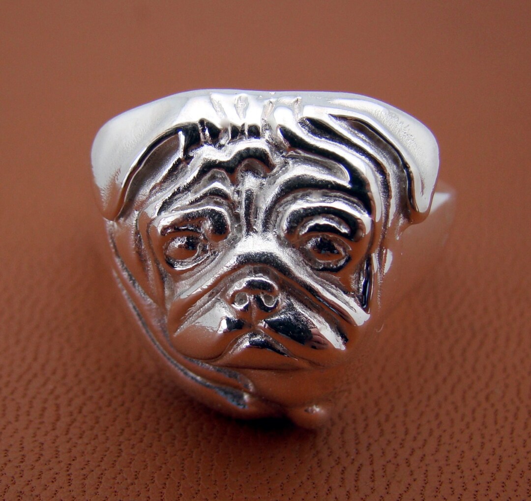 Large Sterling Silver Pug Head Study Ring - Etsy