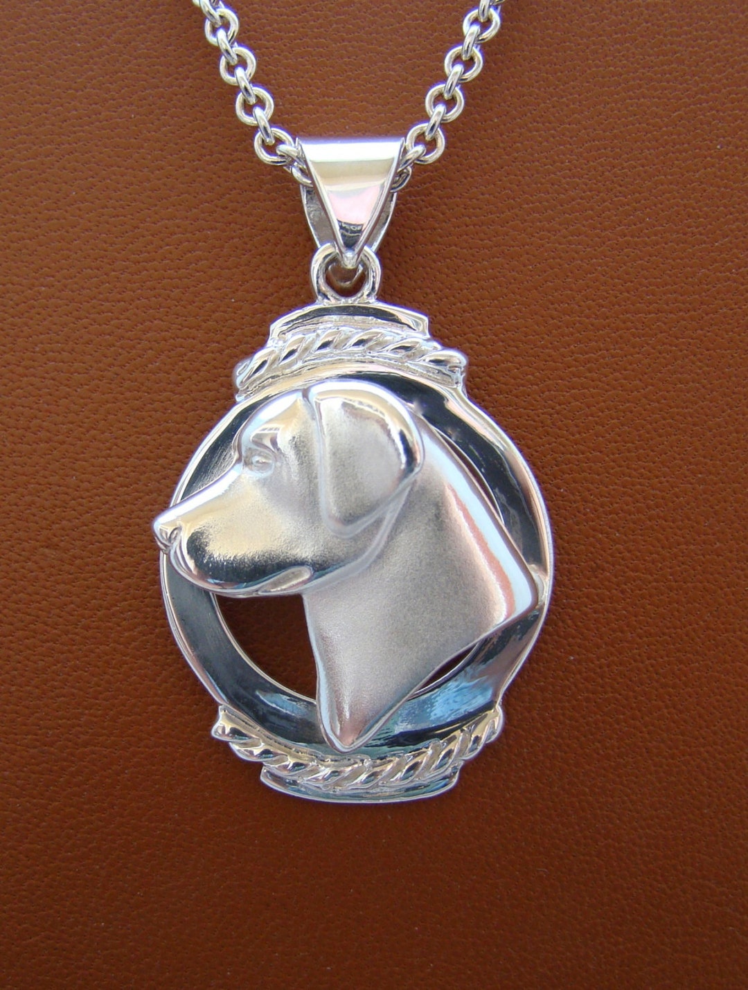 Large Sterling Silver Labrador Retriever Head Study on an Oval Frame ...