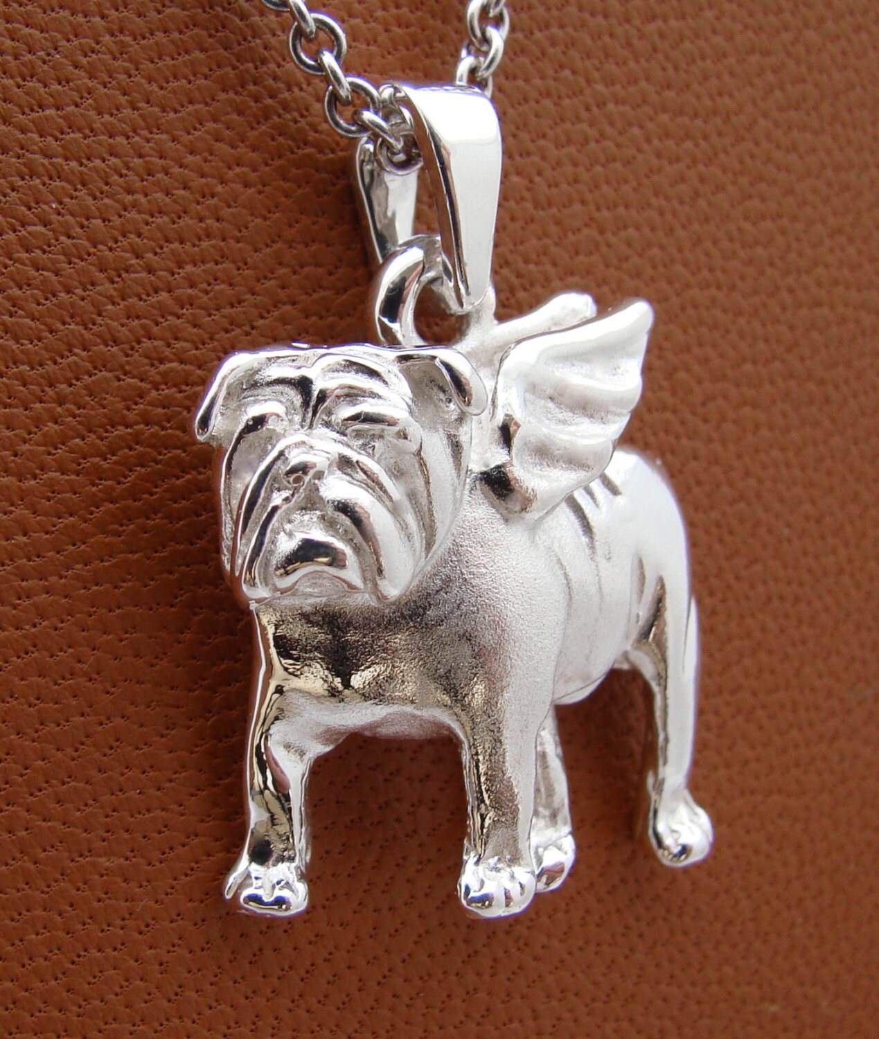 Small Sterling Silver Bulldog / English Bulldog Angel Pendant | Etsy