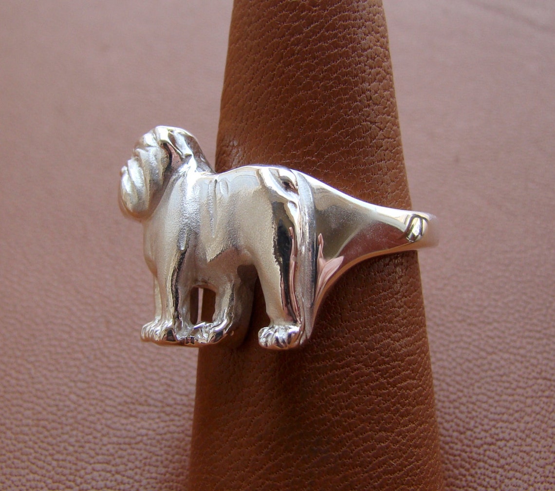 Sterling Silver Bulldog / English Bulldog Standing Study Ring | Etsy