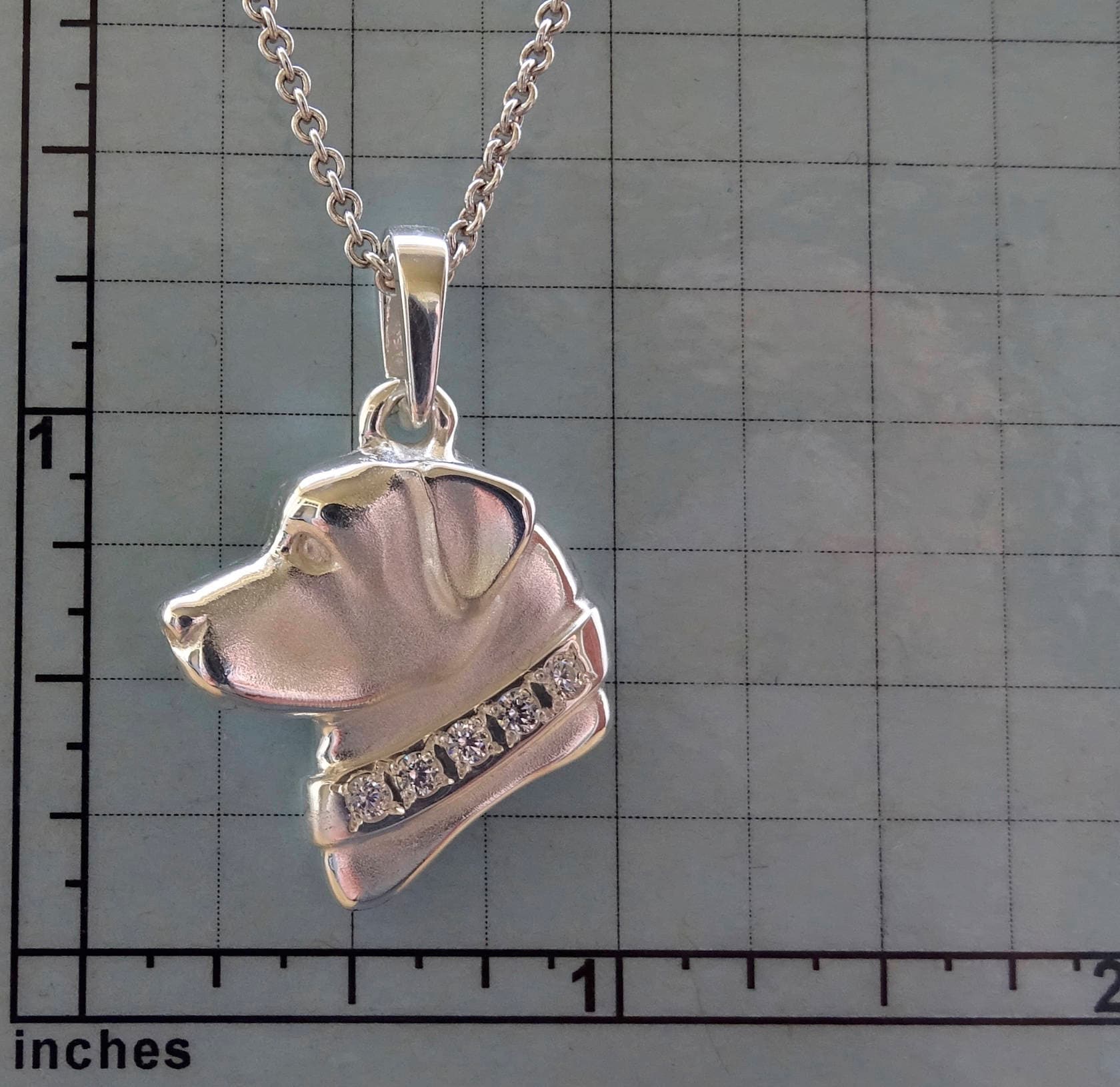 Medium Sterling Silver Rottweiler Head Study With CZ Collar | Etsy