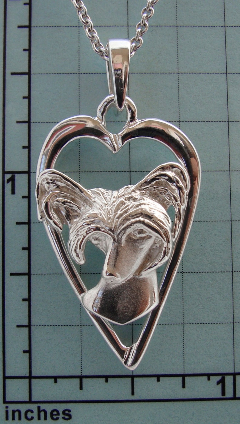 Sterling Silver Chinese Crested Head Study on A Heart Pendant - Etsy