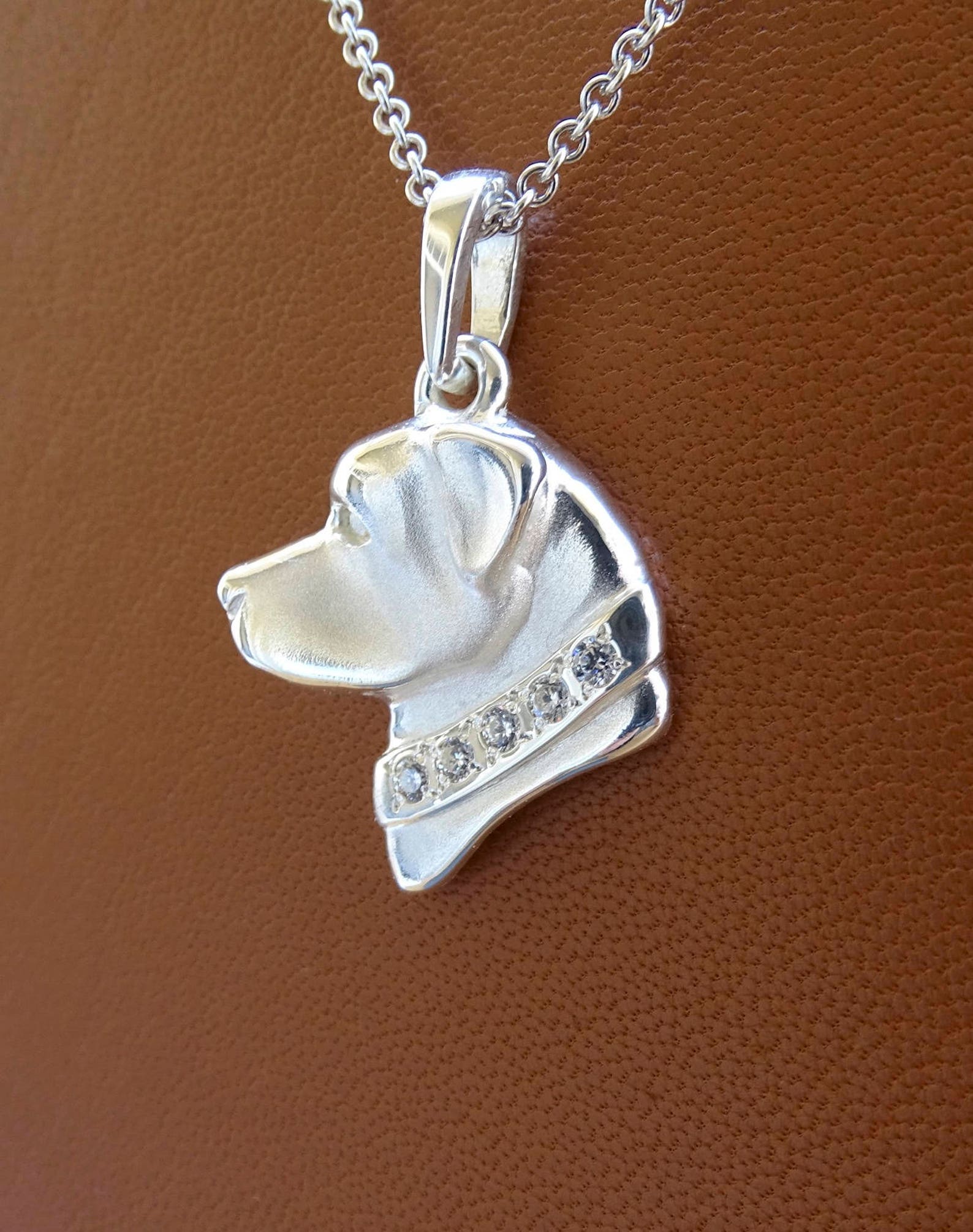 Medium Sterling Silver Rottweiler Head Study With CZ Collar | Etsy