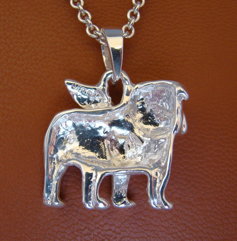 Large Sterling Silver Bulldog / English Bulldog Angel Pendant | Etsy