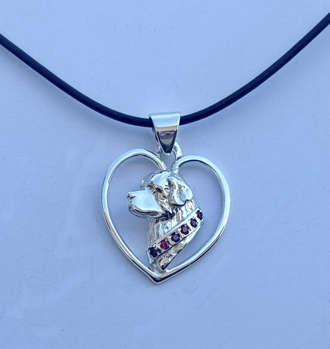 Sterling Silver Newfoundland Head Study on A Heart With A Synthetic ...