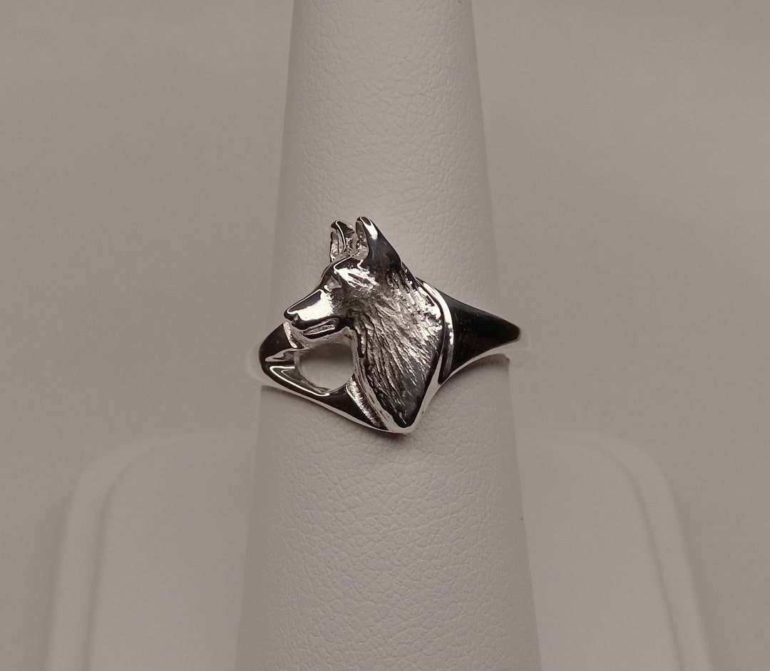 Small Sterling Silver German Shepherd Dog Head Study Ring - Etsy