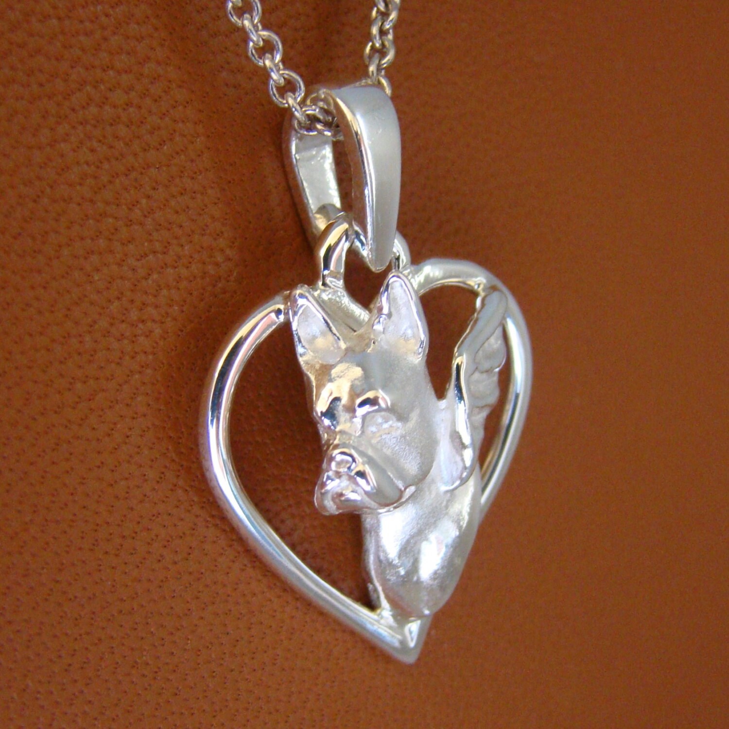 Sterling Silver Boston Terrier Angel On A Free Form Heart | Etsy