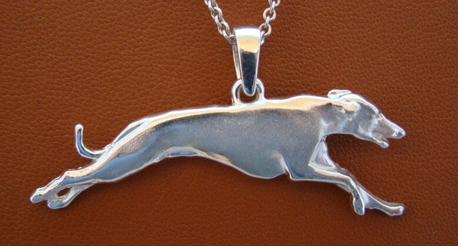 Large Sterling Silver Greyhound Running Study Pendant | Etsy