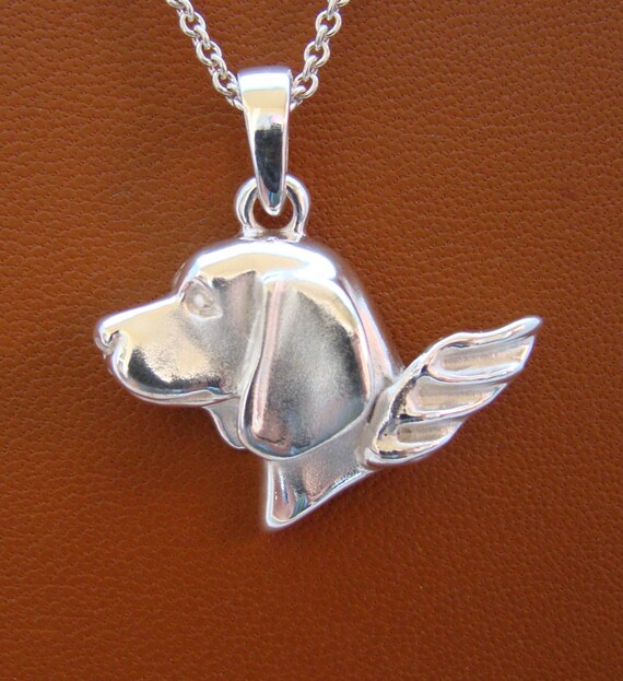 Large Sterling Silver Beagle Angel Pendant | Etsy