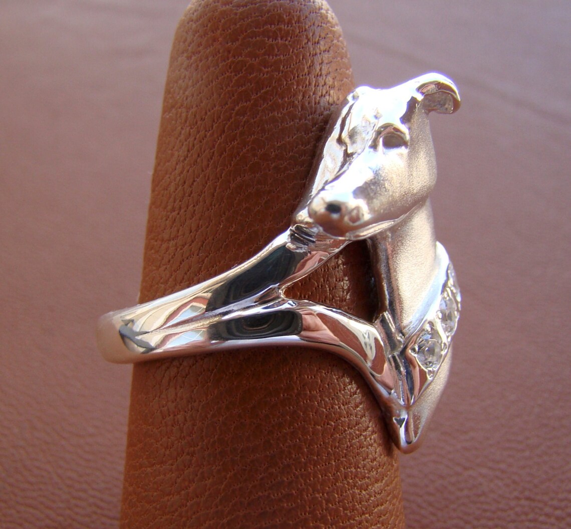 Sterling Silver Greyhound Head Study Ring With A CZ Collar | Etsy