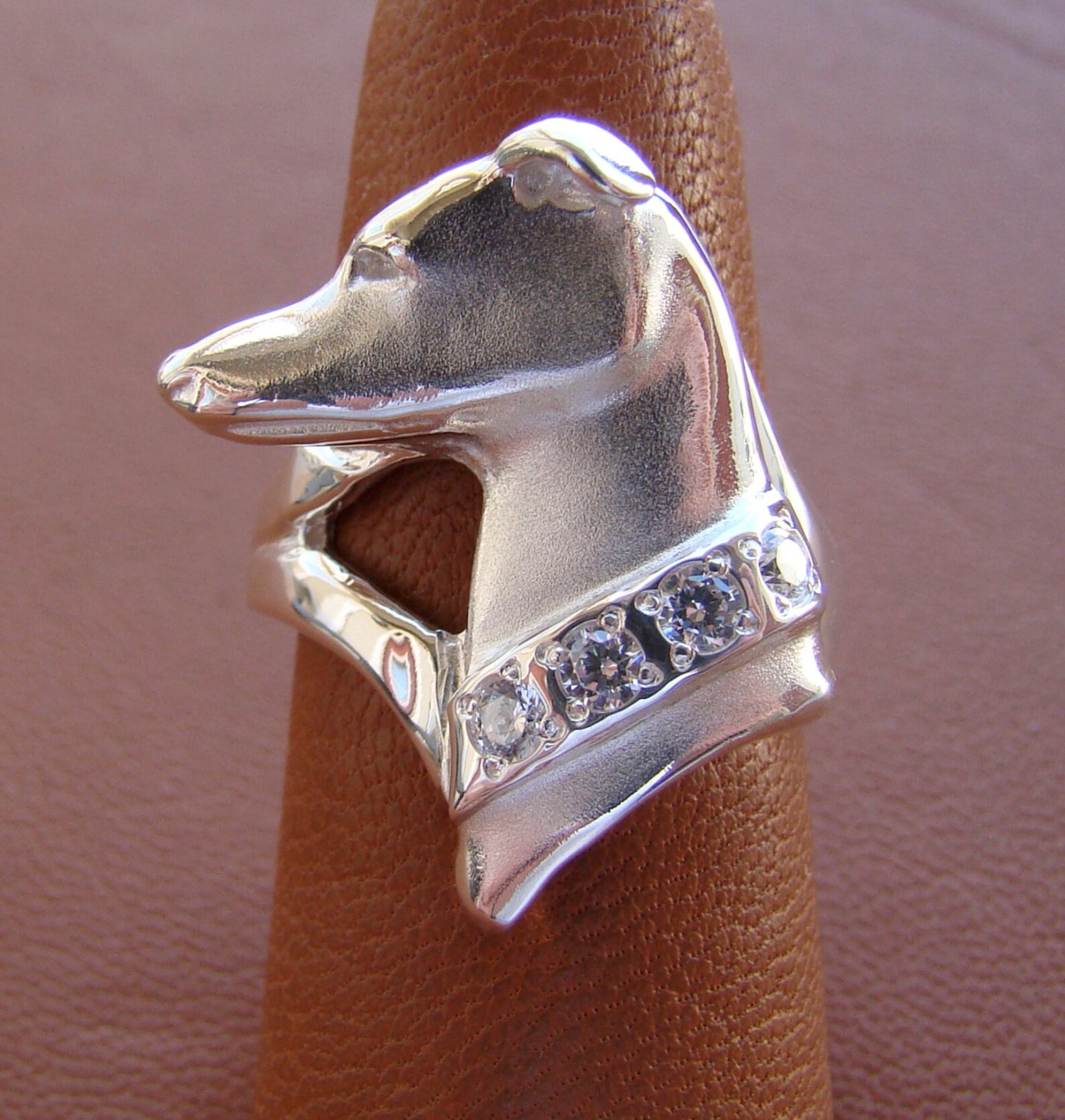 Sterling Silver Greyhound Head Study Ring With A CZ Collar - Etsy