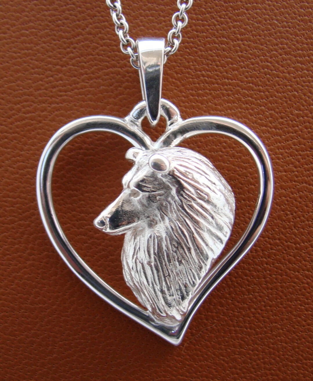 Sterling Silver Sheltie / Shetland Sheepdog Head Study on A Heart Frame ...