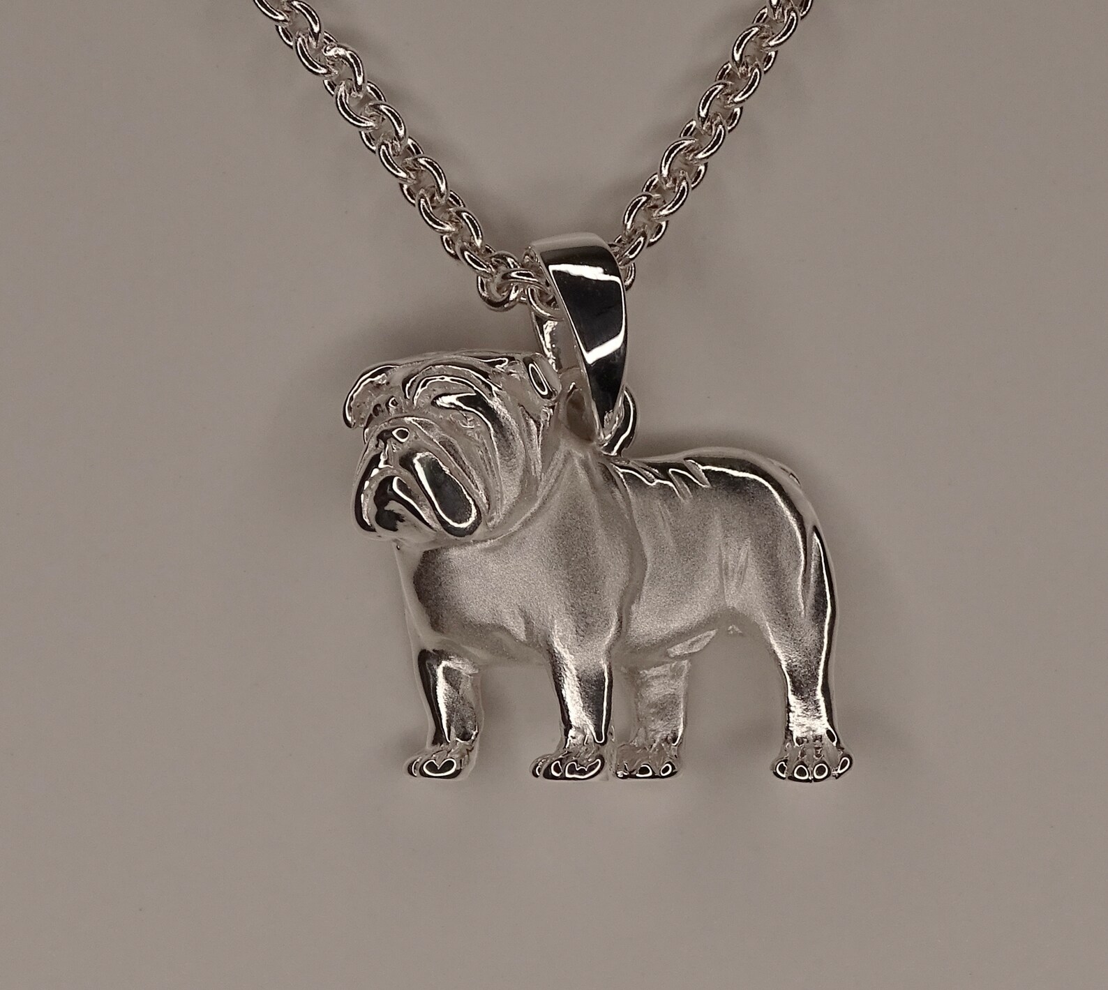 Large Sterling Silver Bulldog/ English Bulldog Standing Study Pendant ...