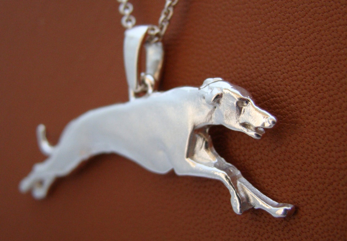 Large Sterling Silver Greyhound Running Study Pendant - Etsy
