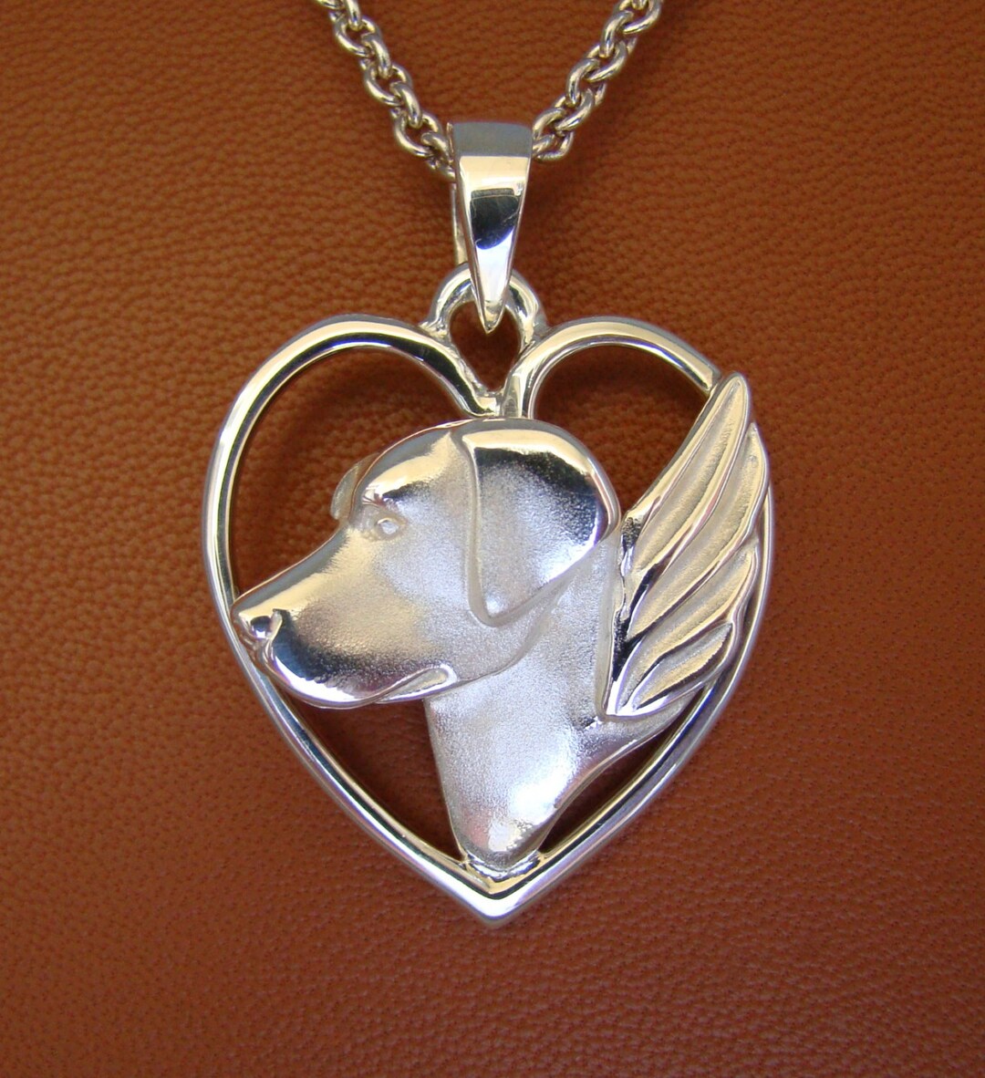 Large Sterling Silver Labrador Retriever Angel on A Heart Frame Pendant ...