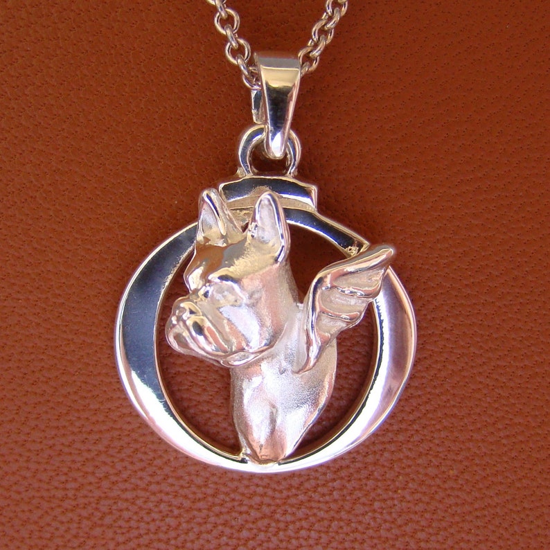 Sterling Silver Boston Terrier Angel on A Circle Frame Pendant - Etsy