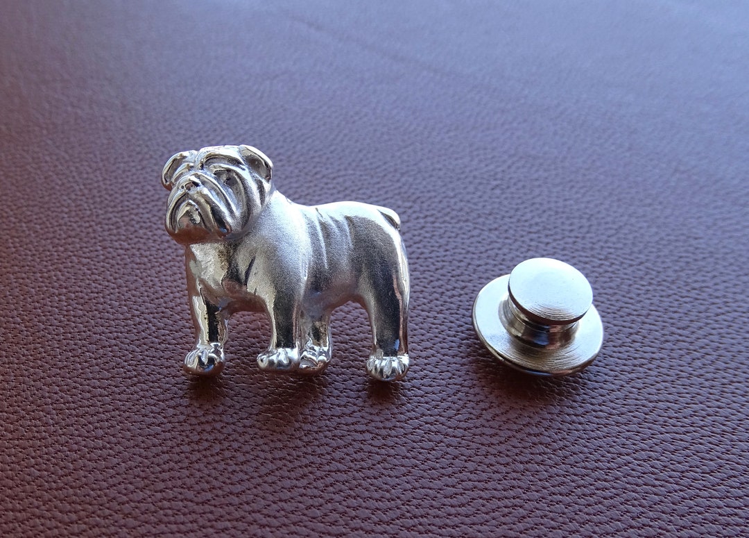 Small Sterling Silver Bulldog / English Bulldog Standing Study Lapel ...