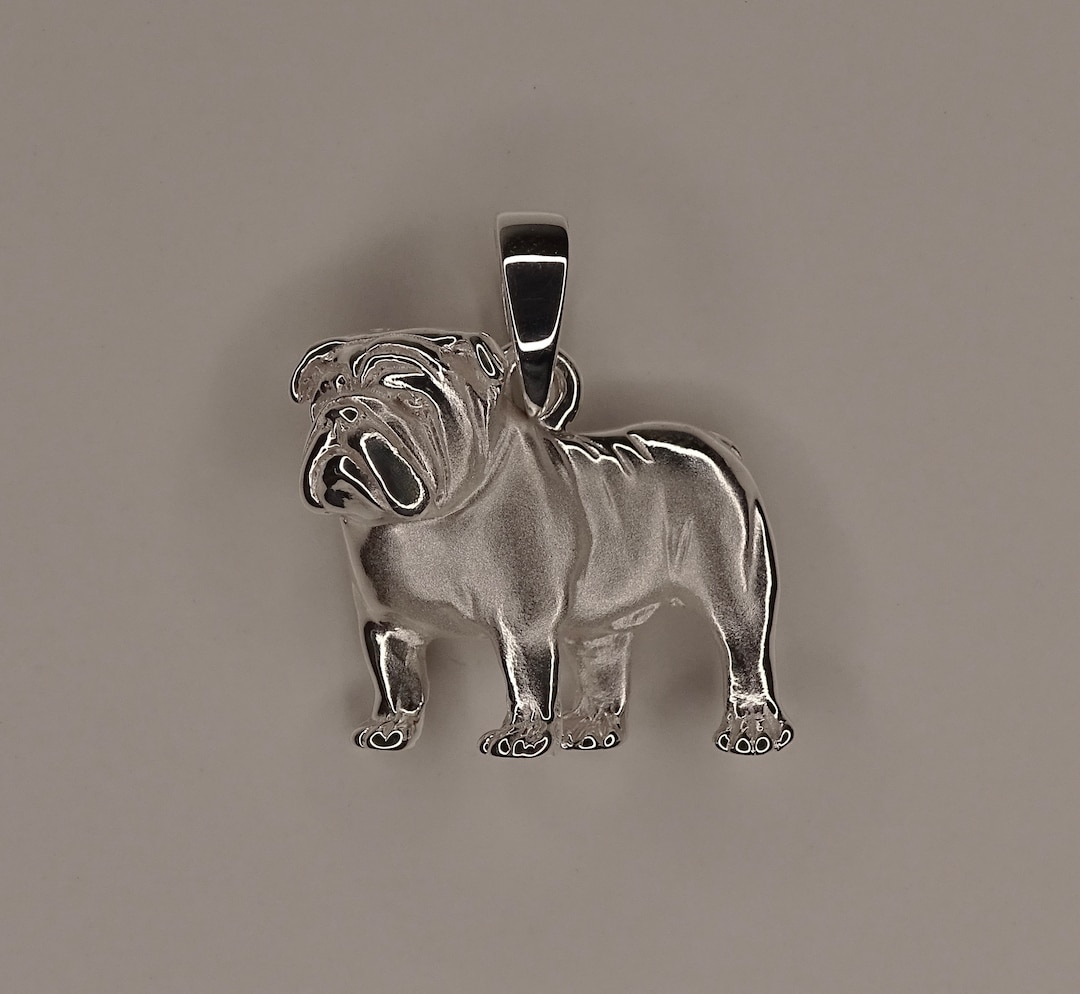 Large Sterling Silver Bulldog/ English Bulldog Standing Study Pendant ...