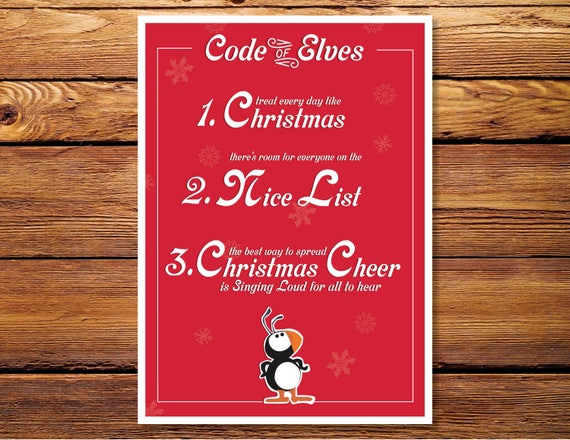 Treat Every Day Like Christmas the Code of Elves Elf 5x7 | Etsy