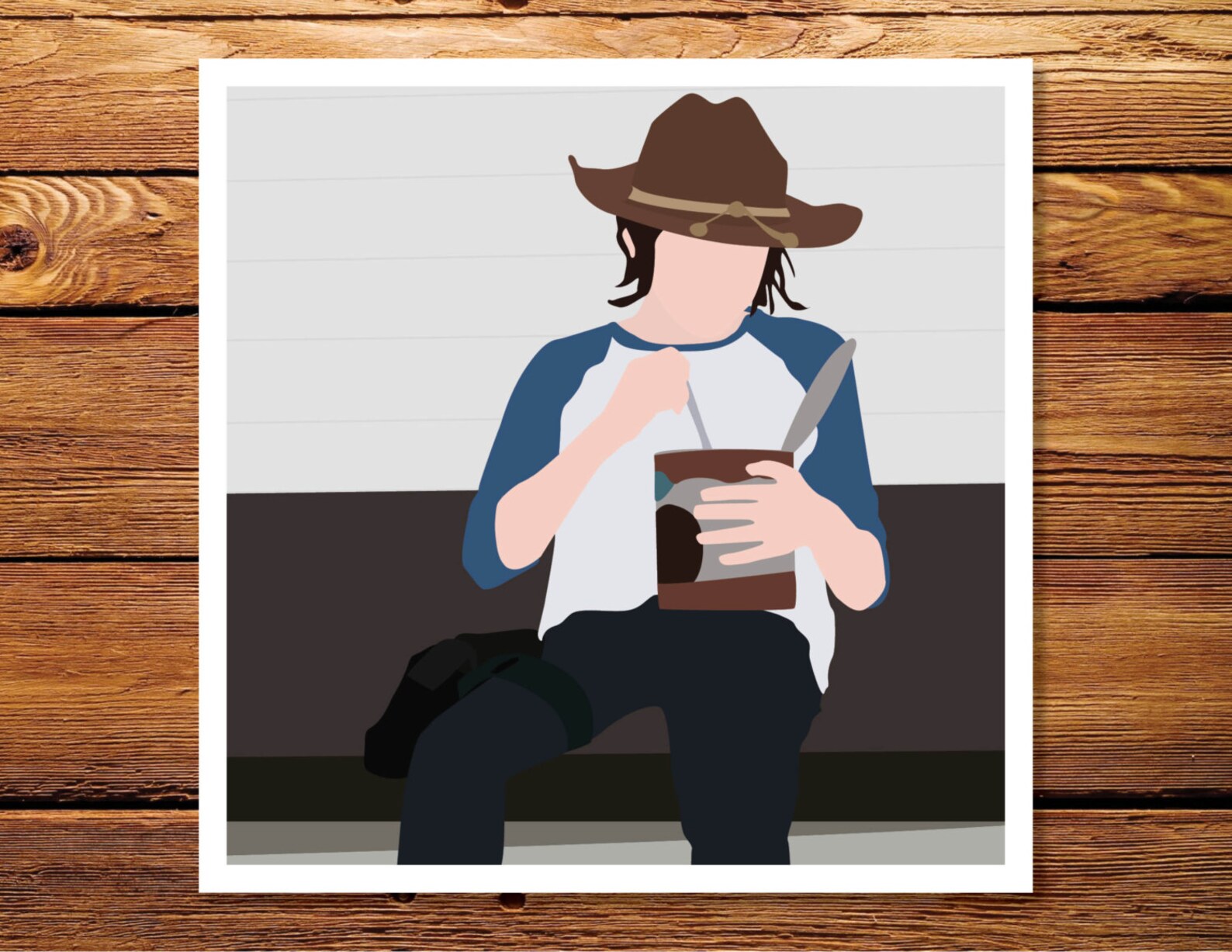Carl Eats Pudding the Walking Dead Giclee Print - Etsy