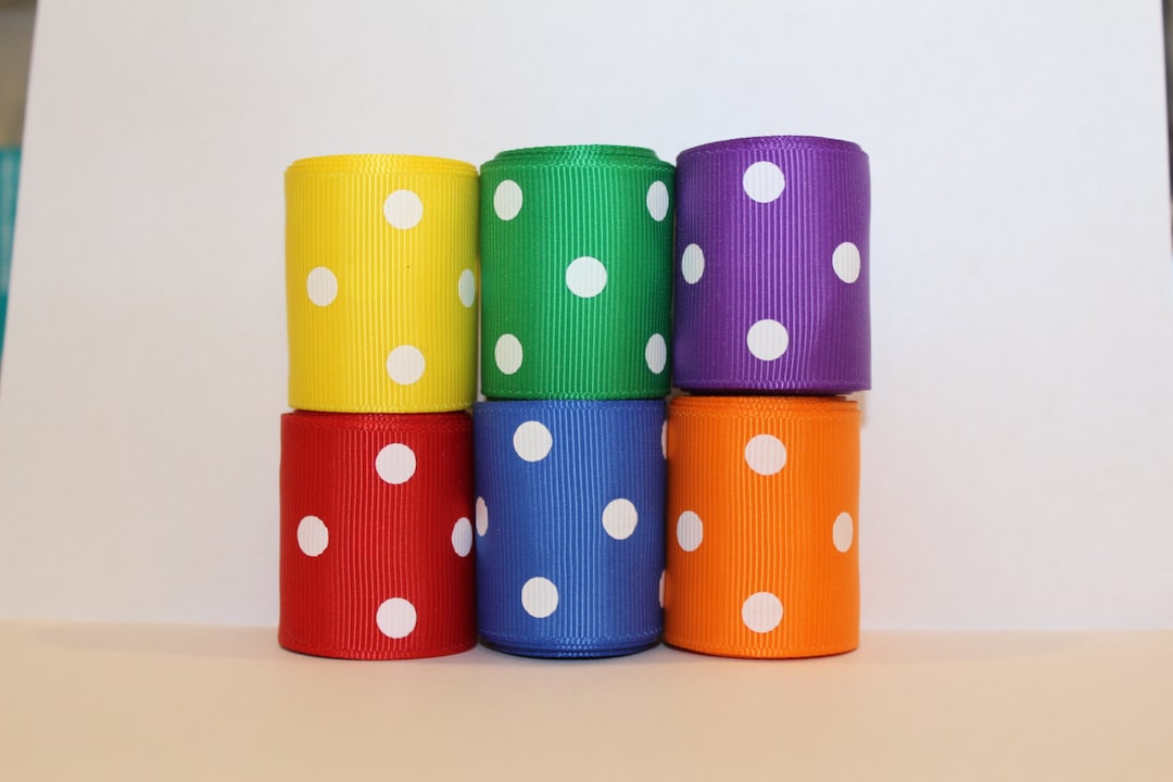 1.5" (38mm) Polka Dot Primary Colors Grosgrain Ribbon Lot (choose 1 or ...