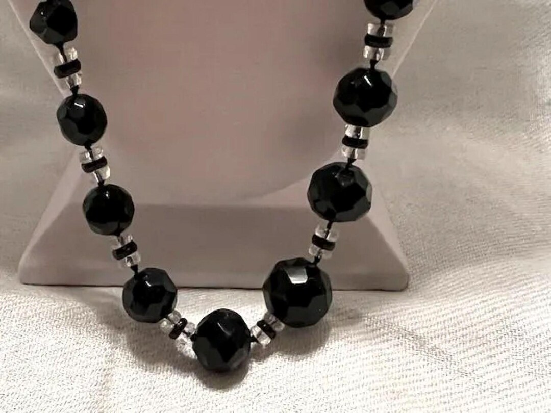 Antique Flapper Era French Jet and Rock Crystal Beaded Necklace! Wow ...