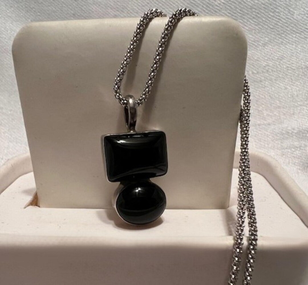 Vintage Onyx and Sterling Silver Pendant on Sterling Silver Chain! FREE ...