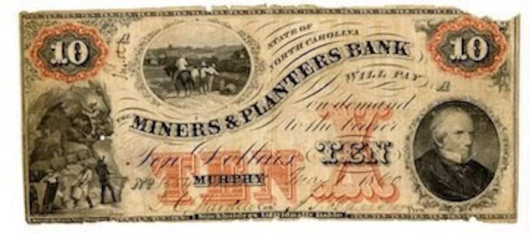 Obsolete Bank Note Antique North Carolina Ten Dollar Note With High ...