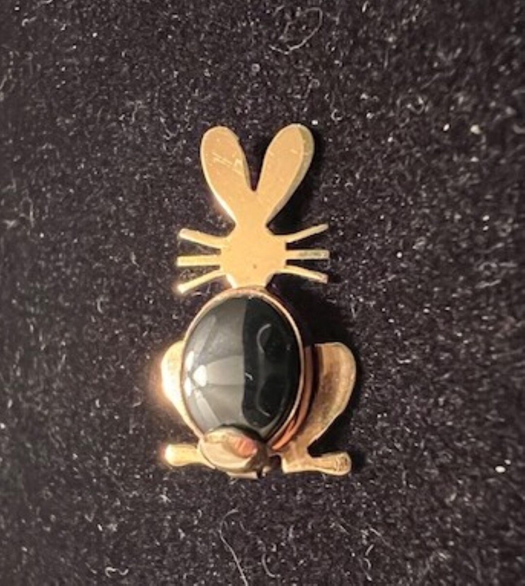 Vintage Gold Rabbit Brooch Pin With Onyx Stone! so Cute! Petite! FREE ...