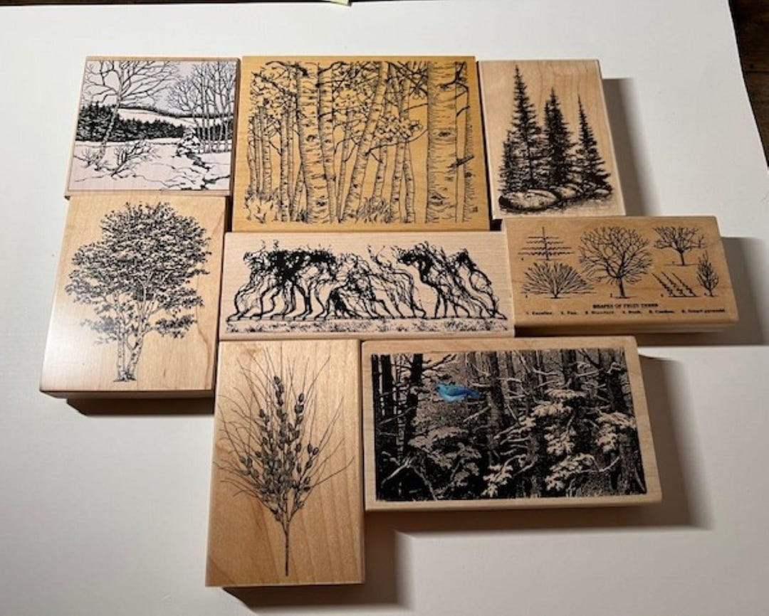 Vintage Large Wooden Rubber Stamps! TREES, Forests, and More Trees ...